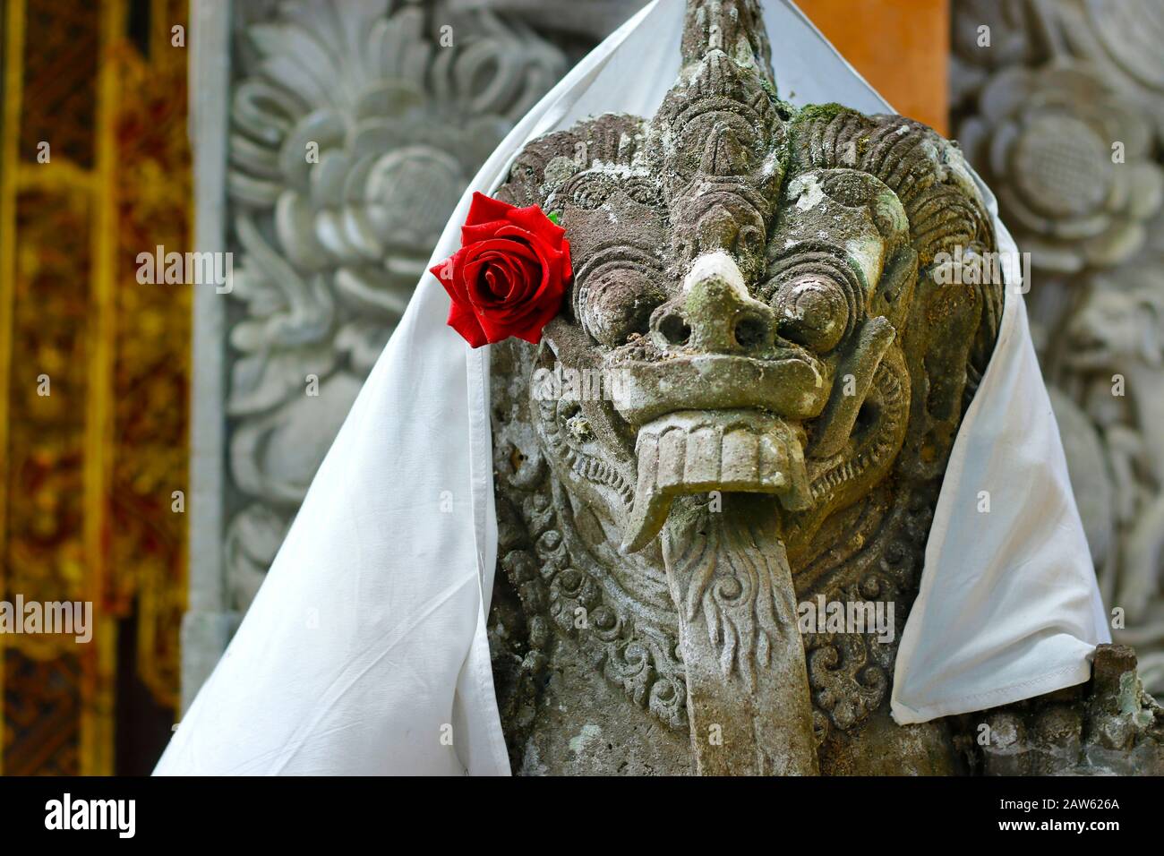Stone carved statue of Barong in hindu temple in Bali-Indonesia Stock ...