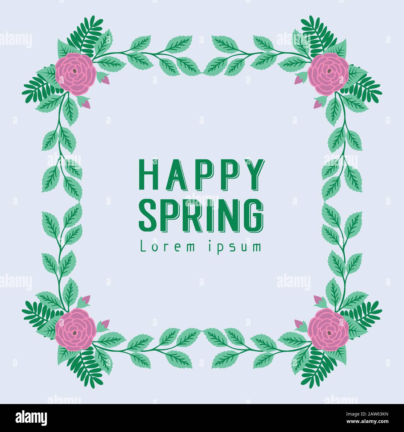 Beautiful pattern of leaf and pink flower frame, for happy spring ...