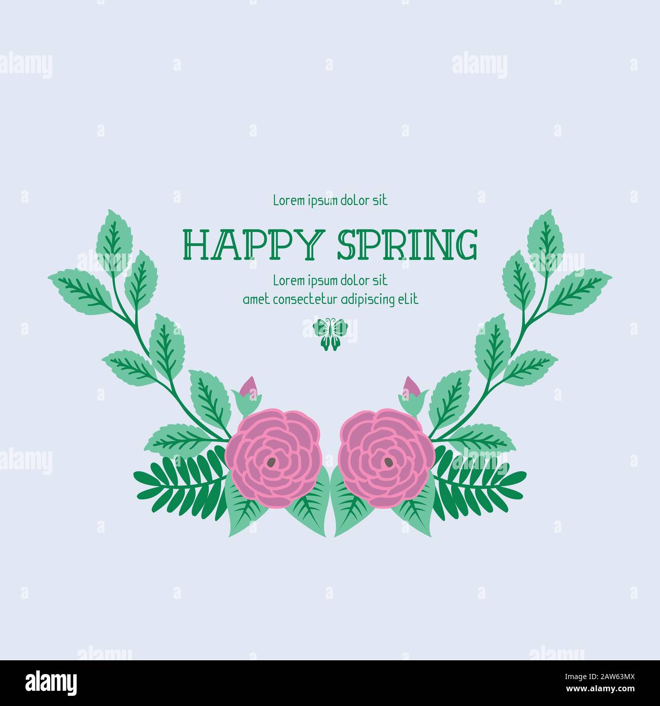 Beautiful pattern of leaf and pink flower frame, for happy spring ...