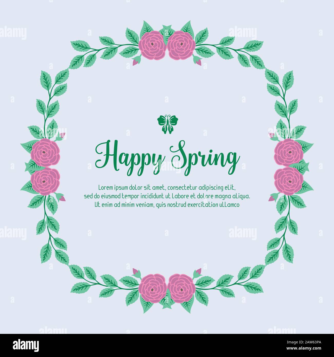 Beautiful pattern of leaf and pink flower frame, for happy spring ...