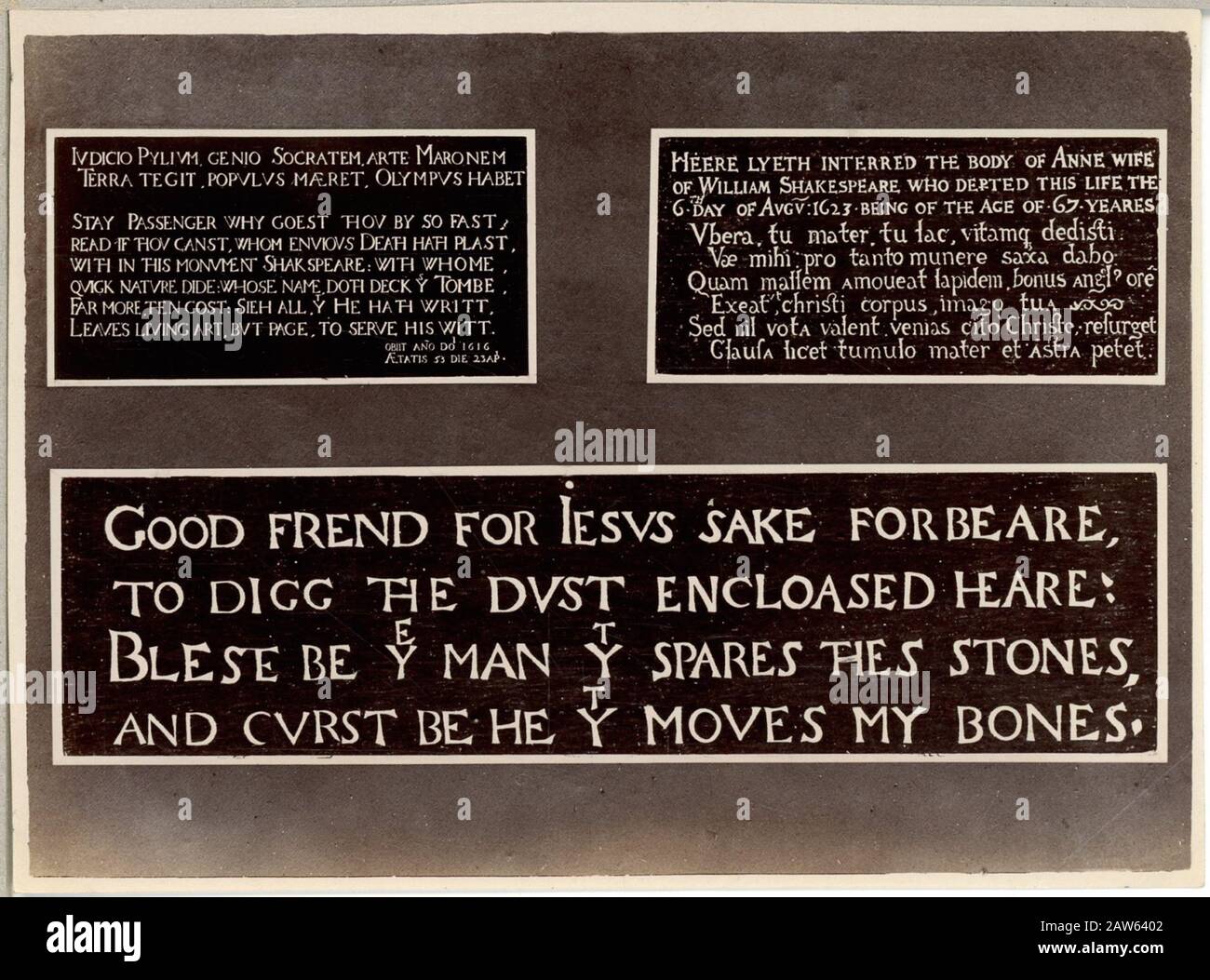 1890 ca , Stratford-Upon-Avon , GREAT BRITAIN : The epitaph on the ...