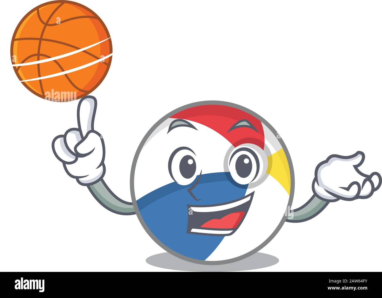 A mascot picture of beach ball cartoon character playing basketball ...