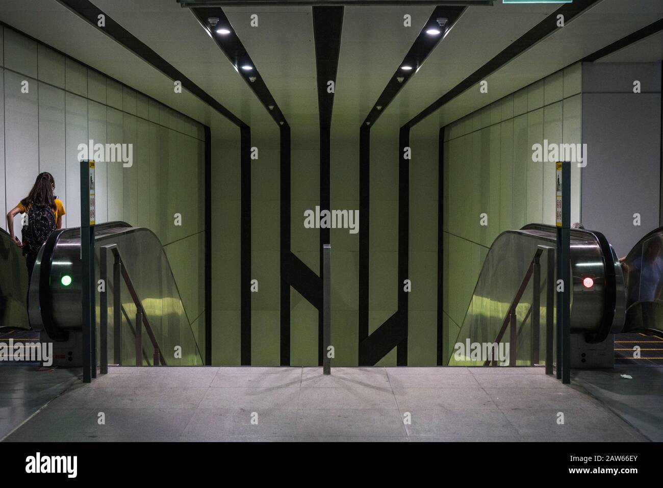 Singapore, April, 2019. Elevator to the Rochor MRT station. The Mass ...