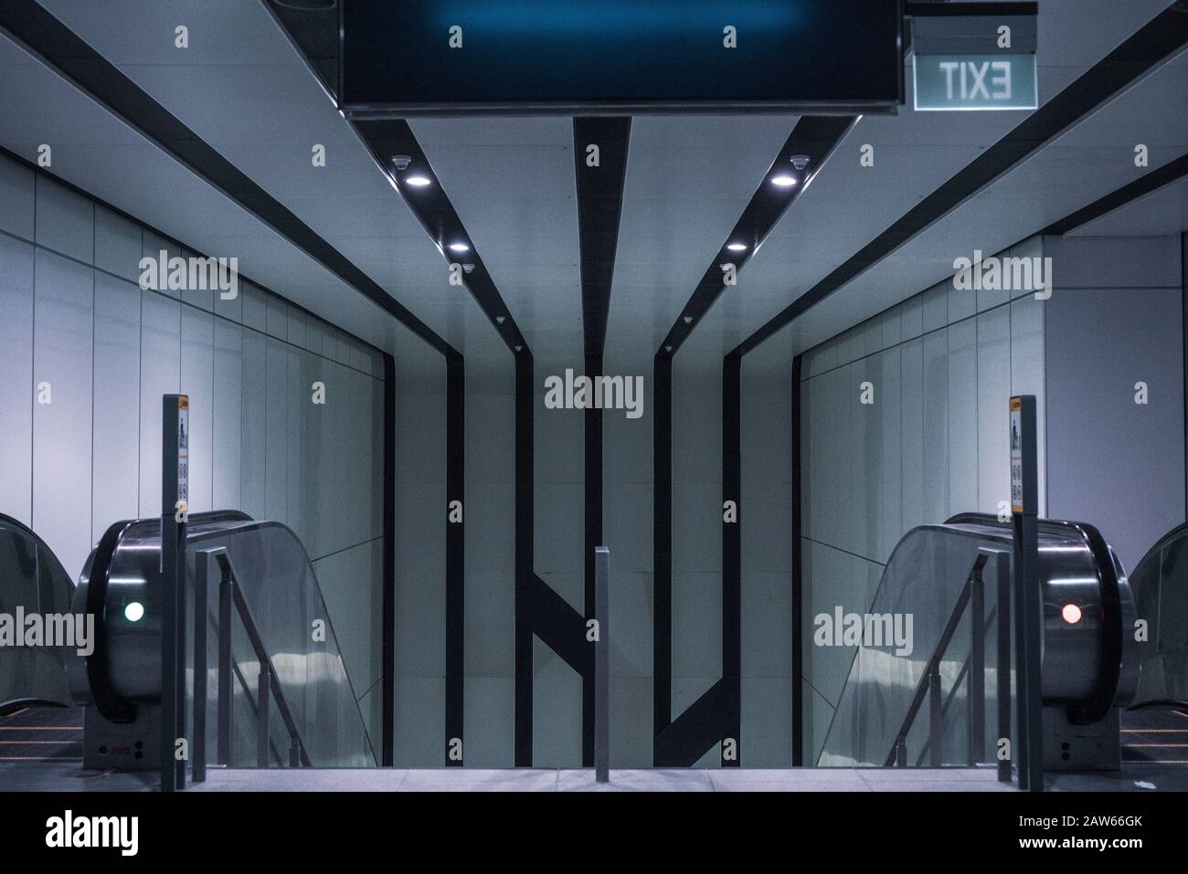 Singapore, April, 2019. Elevator to the Rochor MRT station. The Mass ...