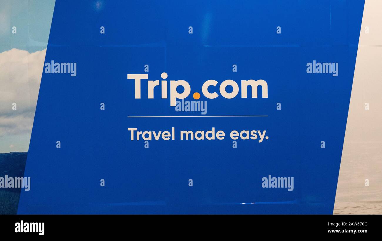 Singapore, April, 2019. Advertisement of Trip.com, is an online travel ...
