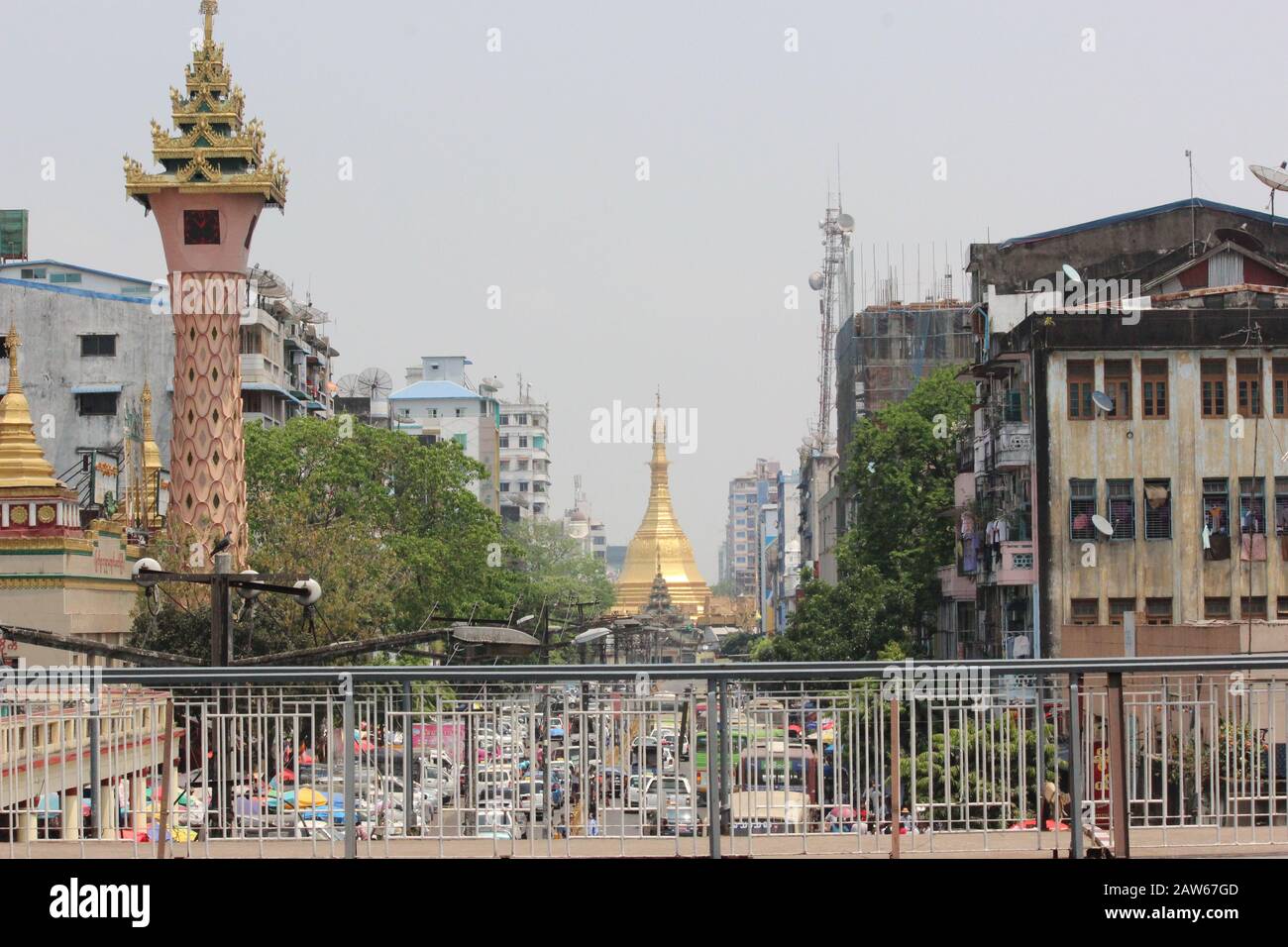 View of Sule Pagoda from flyover in downtown of Yangon Stock Photo - Alamy