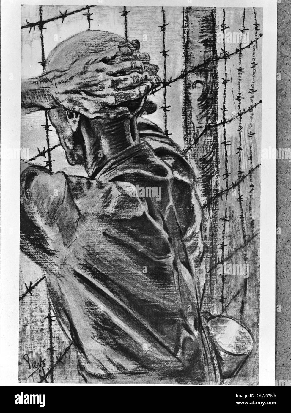 On the lookout for freedom in Buchenwald. Drawing Henri Pieck Date ...