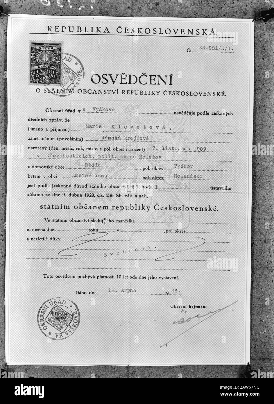 Official document from Czechoslovakia Date: December 6, 1945 Location ...