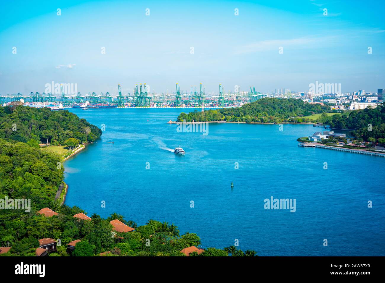 Singapore, April, 2019. View of the Keppel Harbour seen from the ...