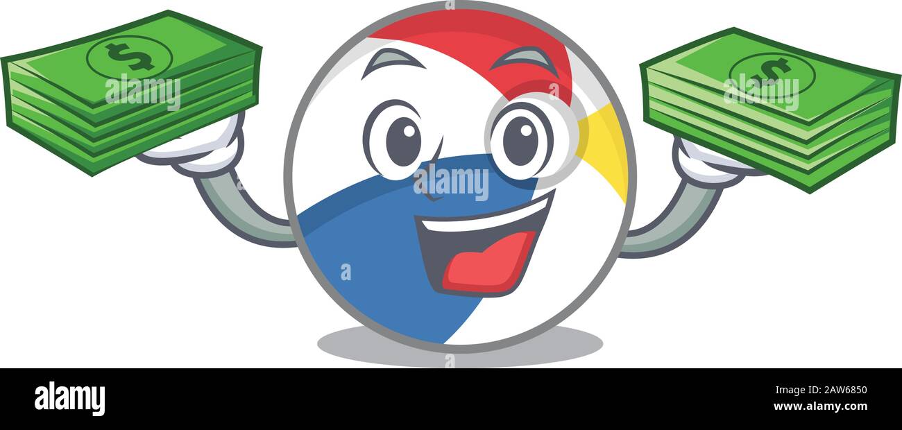 cool rich beach ball character having money on hands Stock Vector Image ...