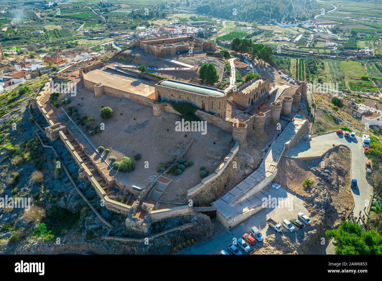 Aerial view of medieval Onda castle near the capital of tile factories ...