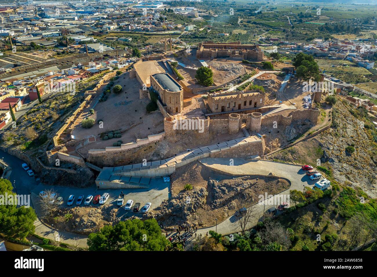 Aerial view of medieval Onda castle near the capital of tile factories ...
