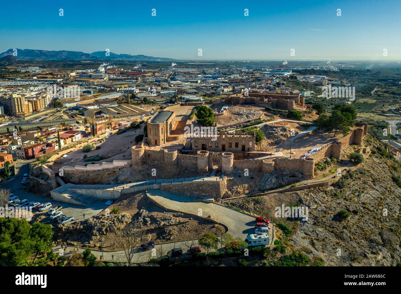 Aerial view of medieval Onda castle near the capital of tile factories ...