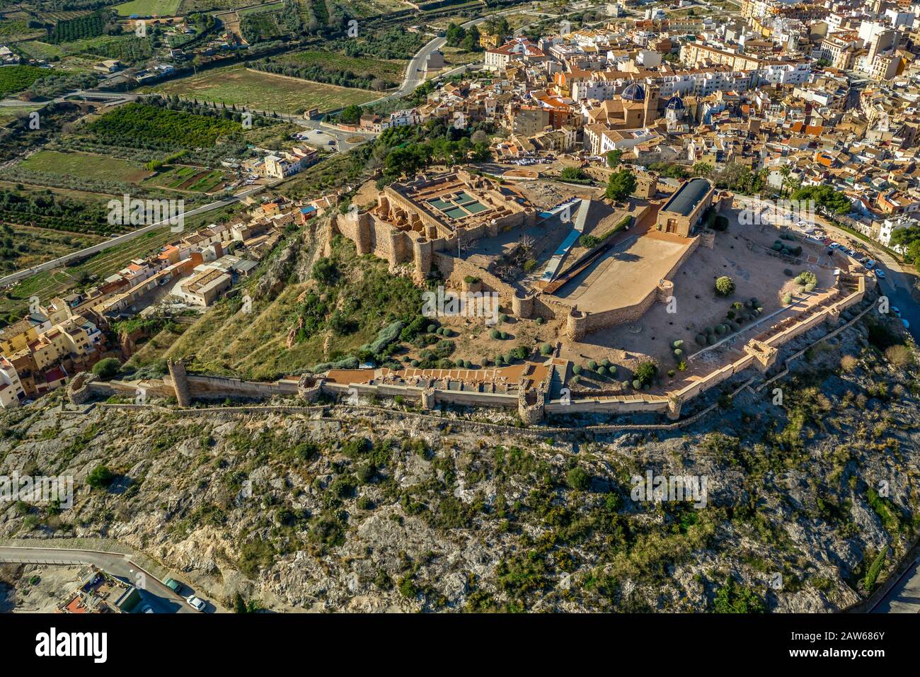 Aerial view of medieval Onda castle near the capital of tile factories ...