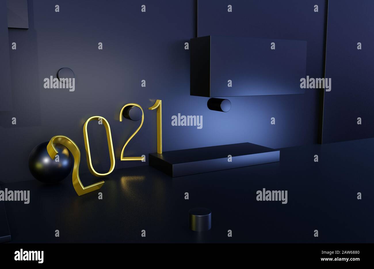 2021 year golden sign with black background. 3D illustration Stock ...