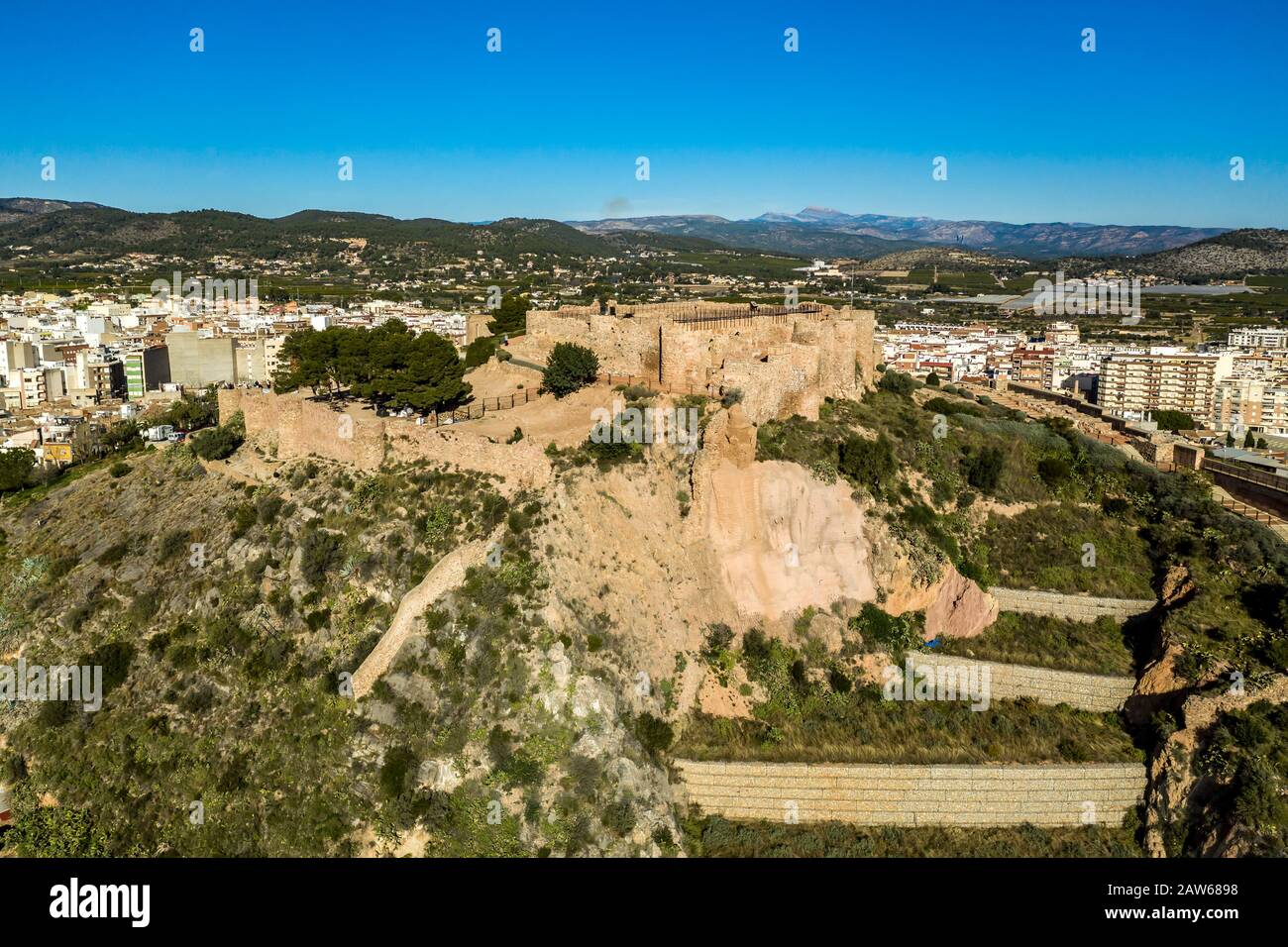 Aerial view of medieval Onda partially restored medieval castle ruin in ...