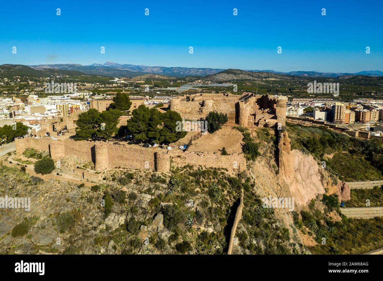 Aerial view of medieval Onda partially restored medieval castle ruin in ...