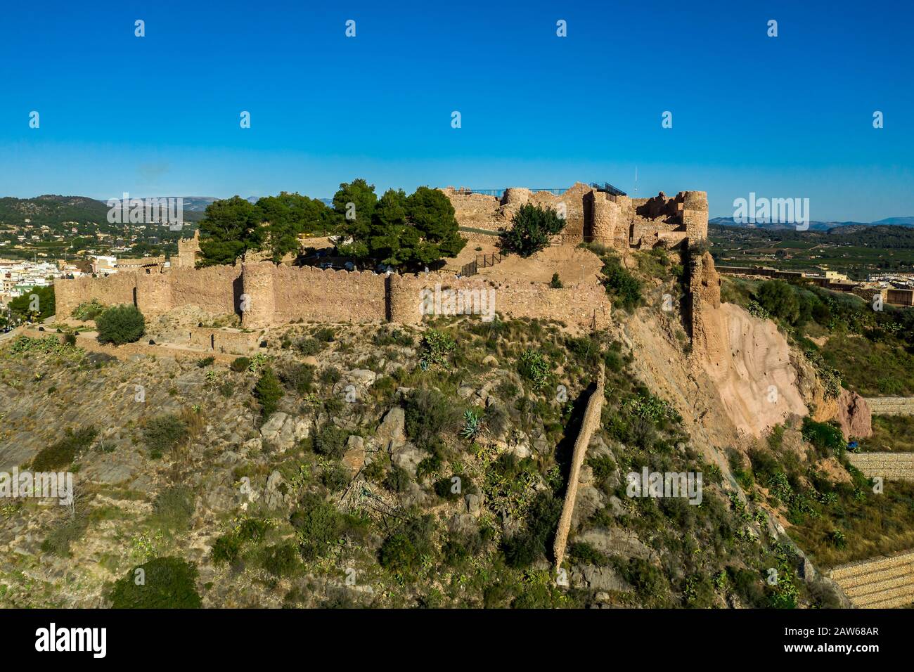Aerial view of medieval Onda partially restored medieval castle ruin in ...