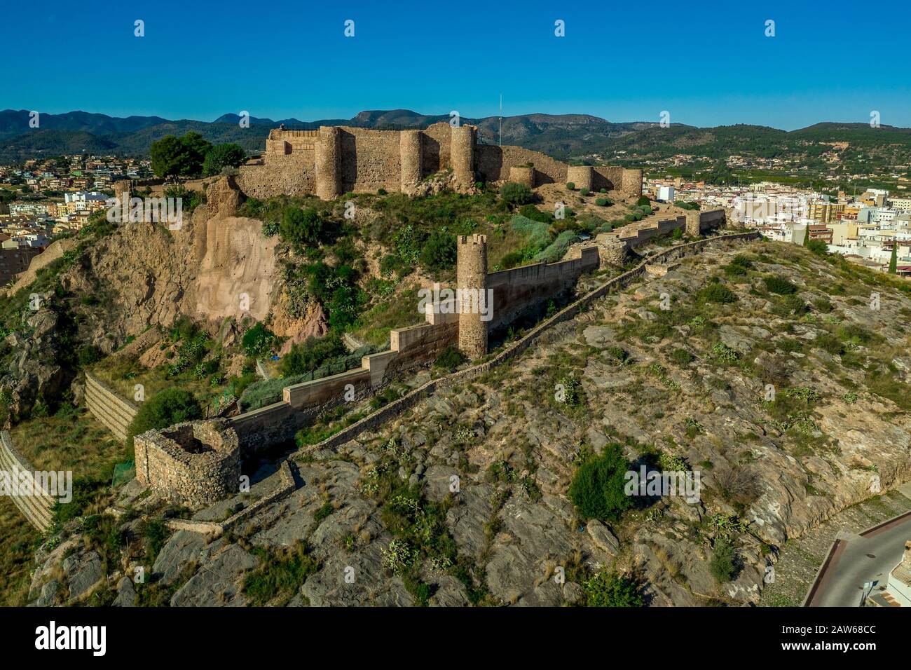 Aerial view of medieval Onda castle near the capital of tile factories ...