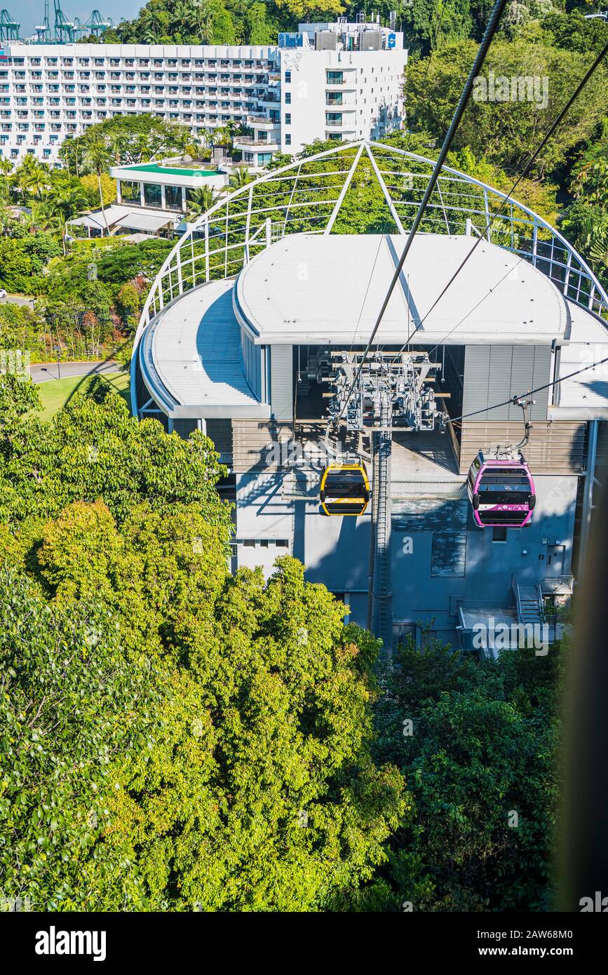 Singapore, April, 2019. View of Singapore Cable Car station. It's a ...