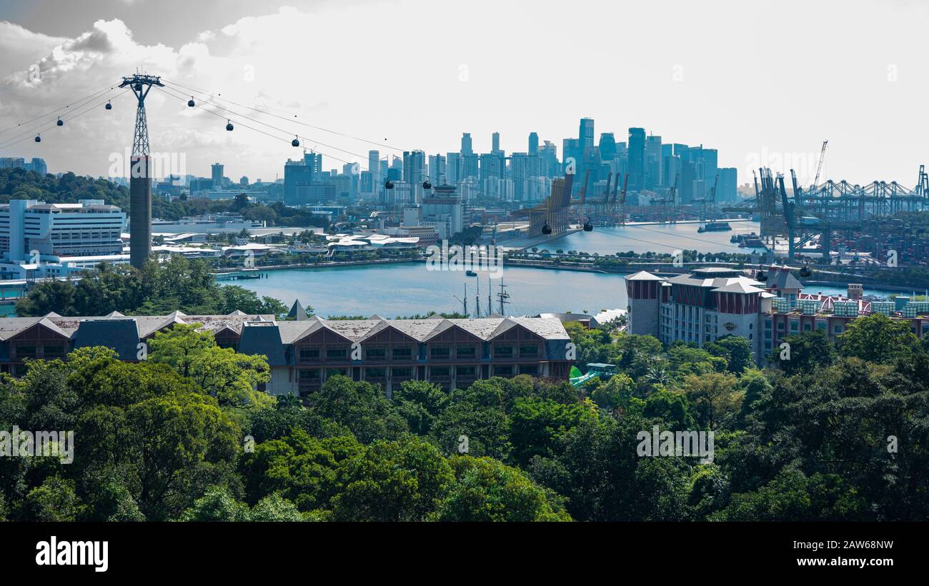 Singapore, April, 2019. View of the Keppel Harbour seen from the ...