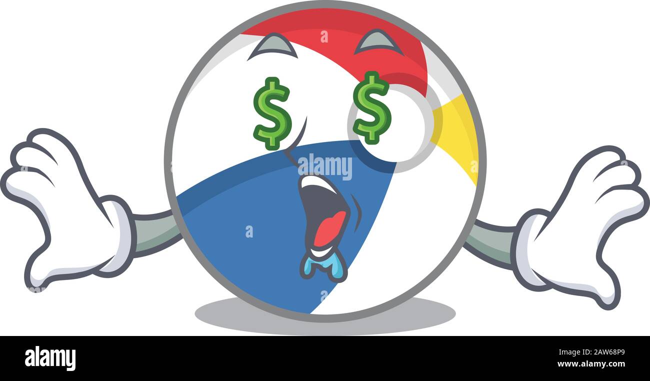 Happy rich beach ball cartoon character with Money eye Stock Vector ...