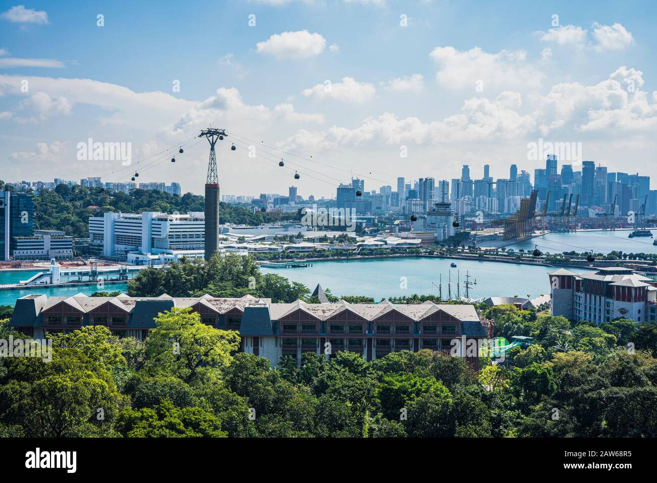 Singapore, April, 2019. View of the Keppel Harbour seen from the ...