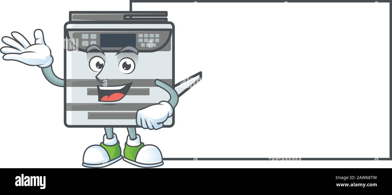 Cheerful professional office copier mascot style design with whiteboard ...