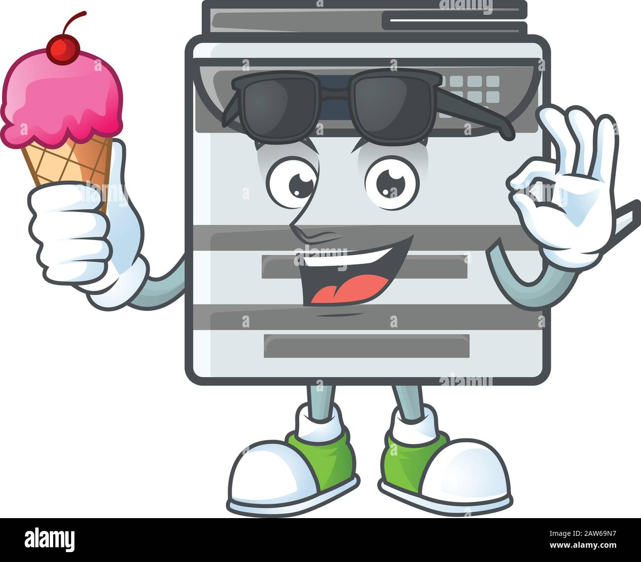 Professional office copier mascot cartoon style eating an ice cream ...