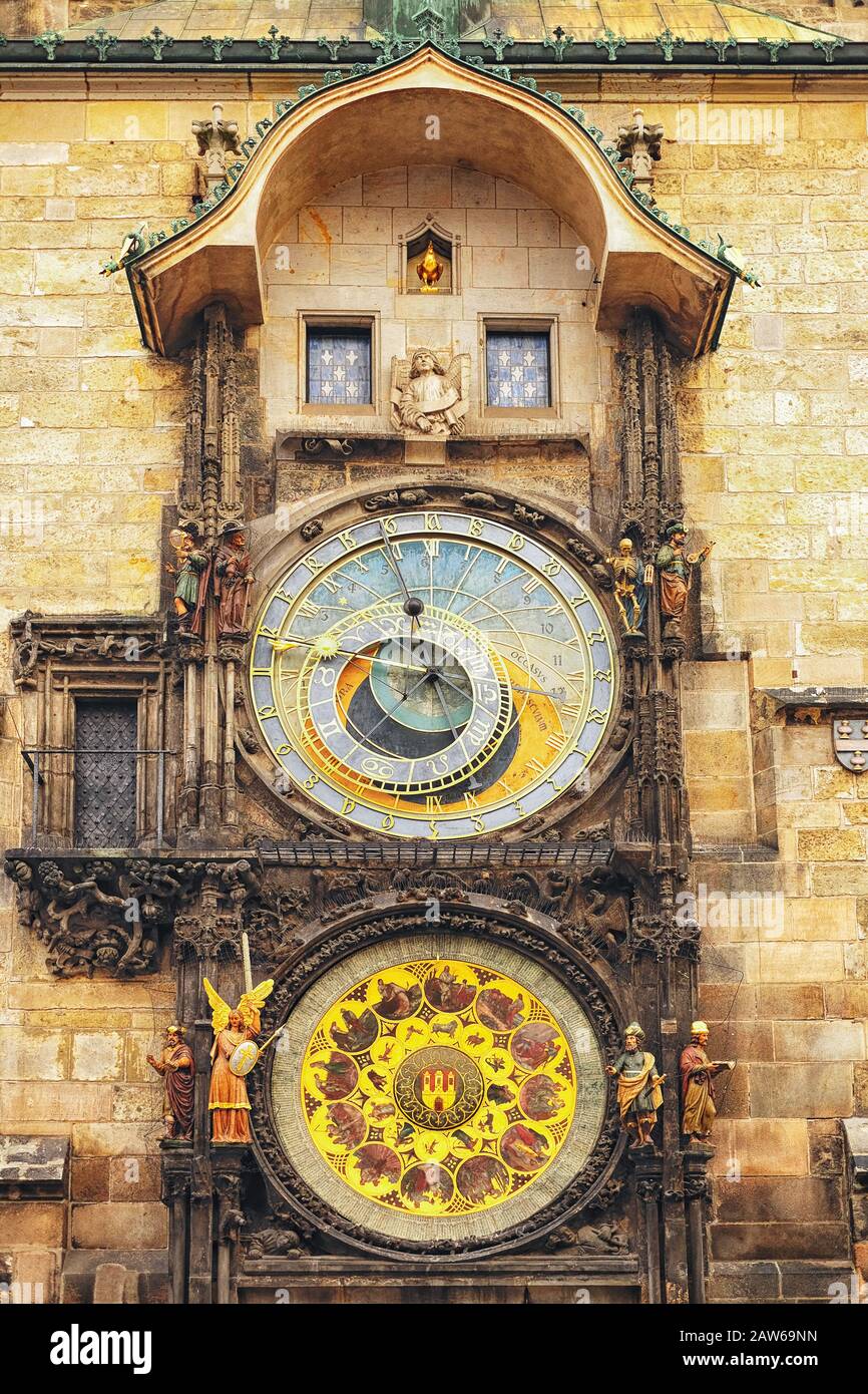 Close-up of Prague Astronomical Clock Pražský orloj. A medieval ...