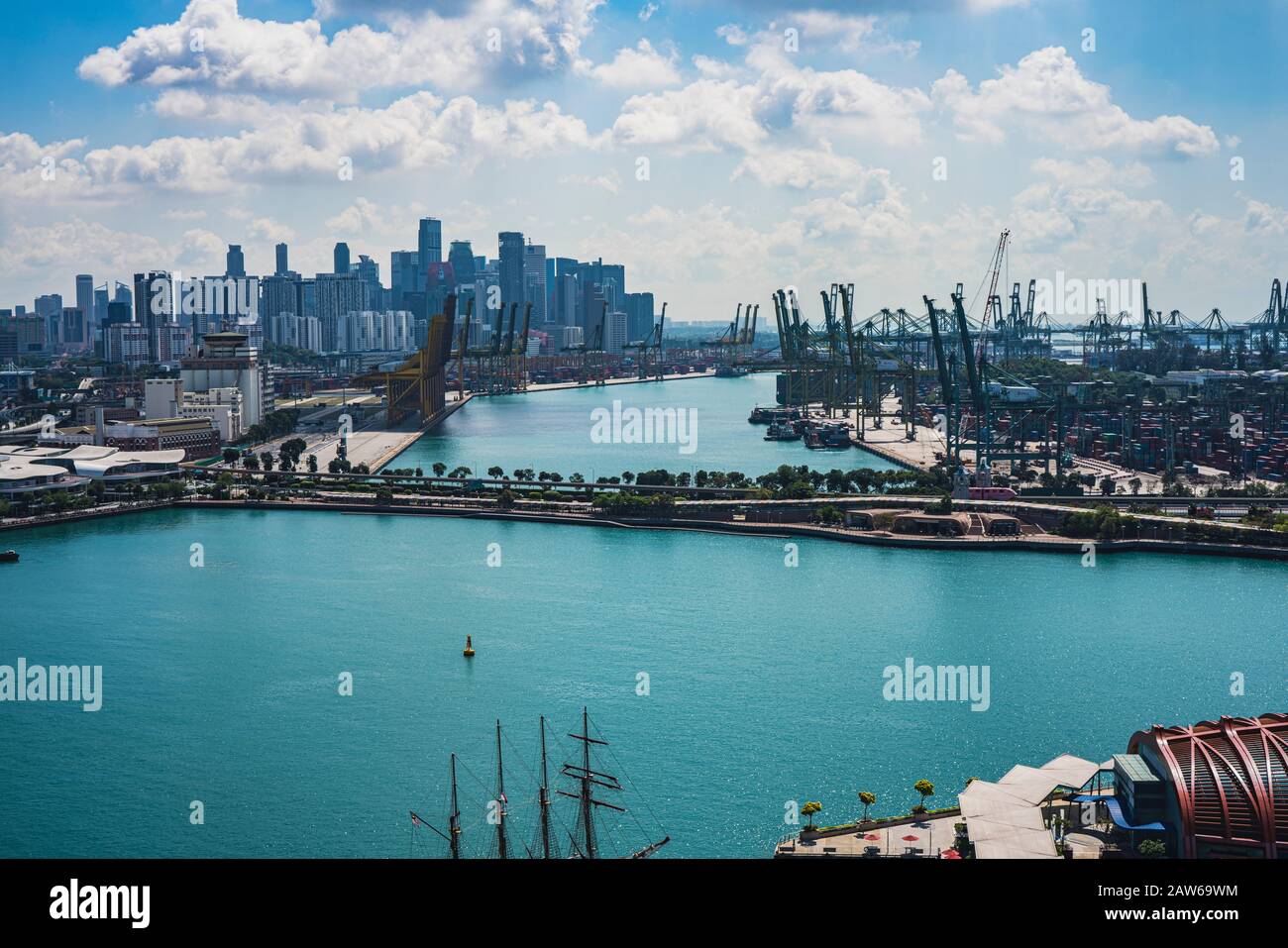 Singapore, April, 2019. View of the Keppel Harbour seen from the ...