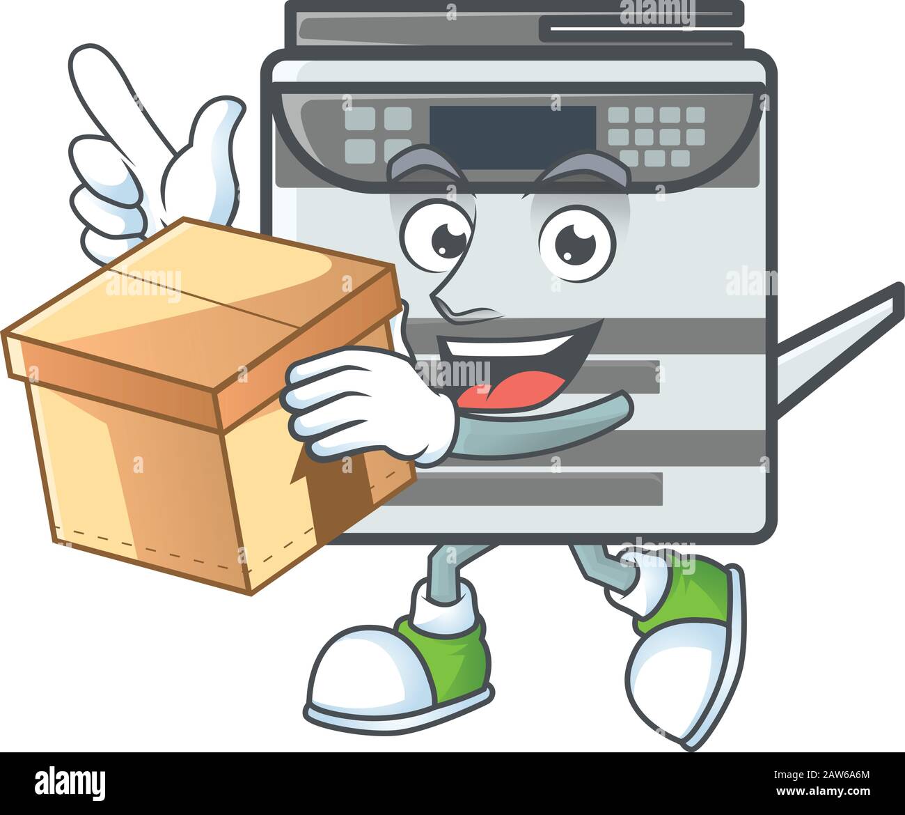 A charming professional office copier mascot design style having a box ...