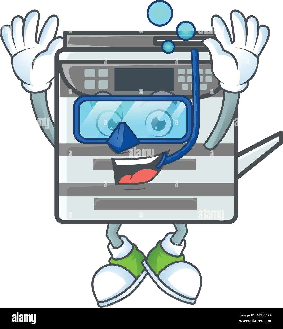 A mascot icon of professional office copier wearing Diving glasses ...