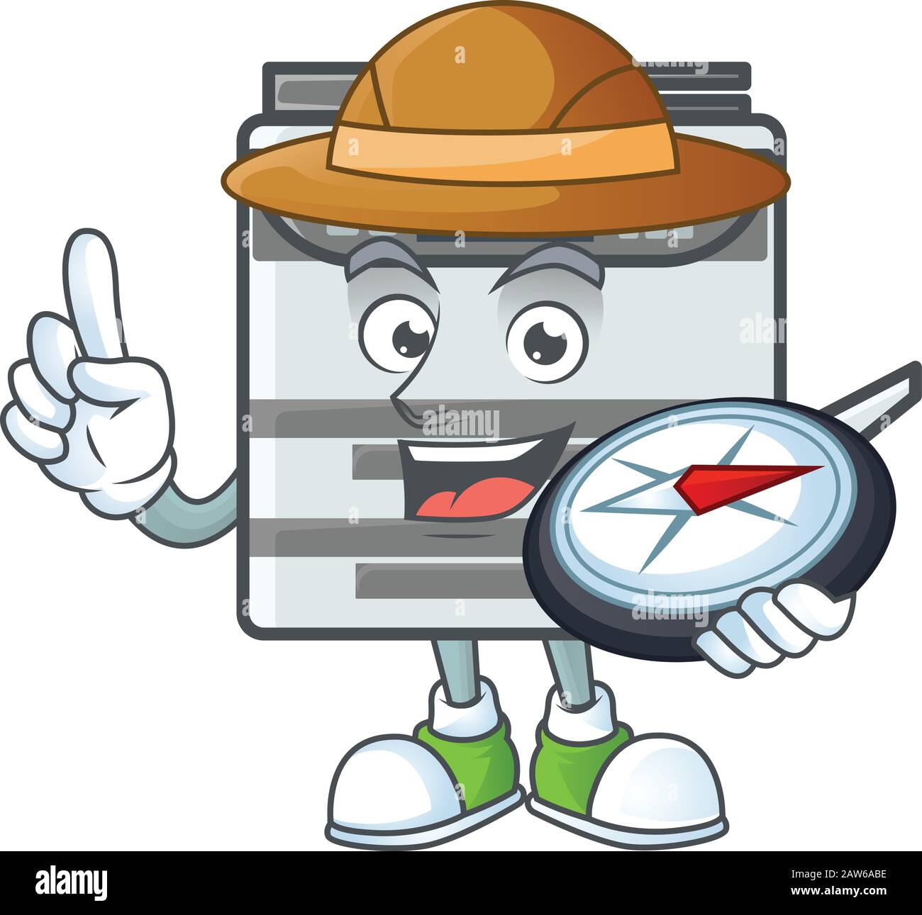 A professional office copier explorer cartoon design having a compass ...