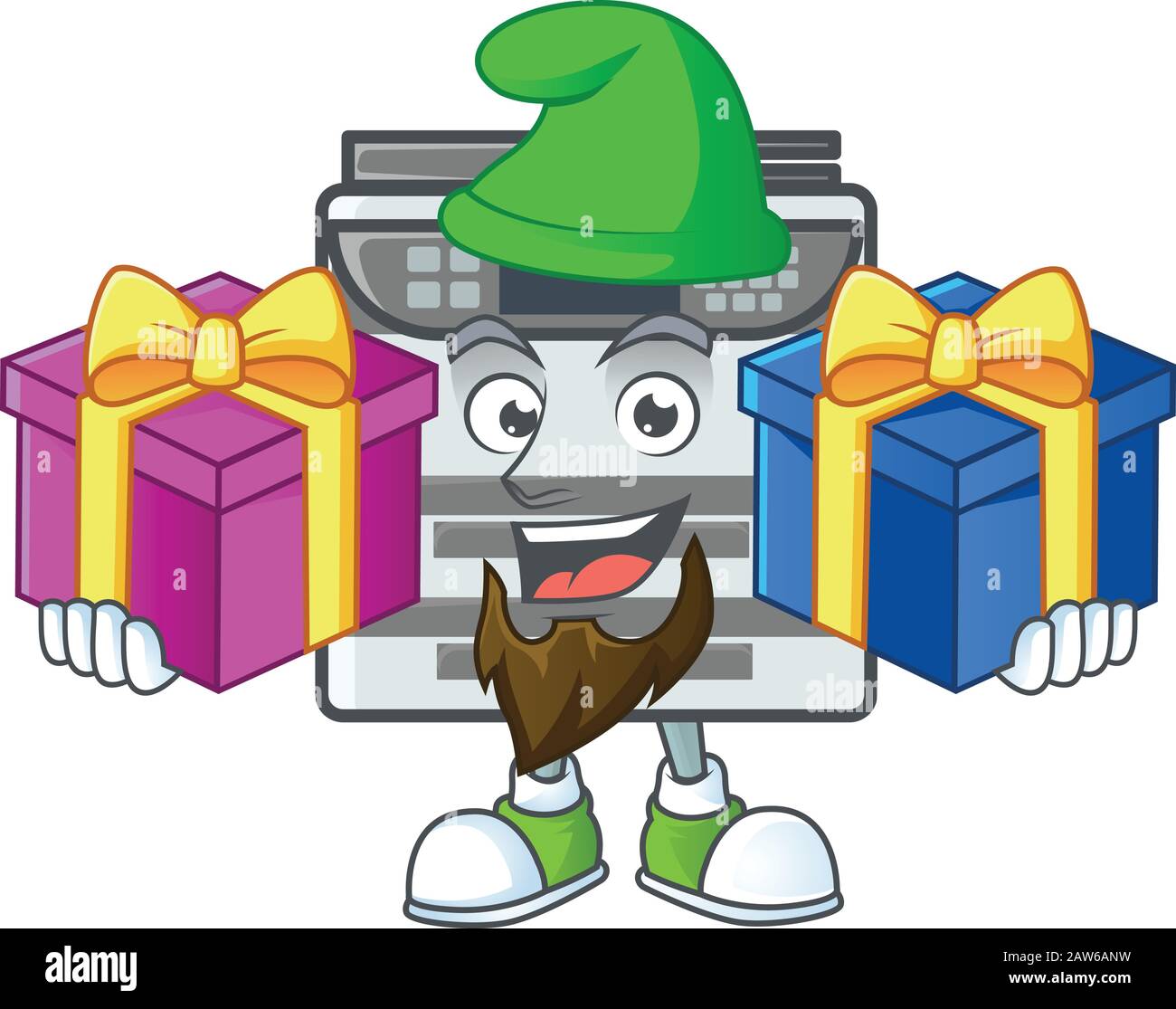 A charming professional office copier cartoon mascot style with two ...