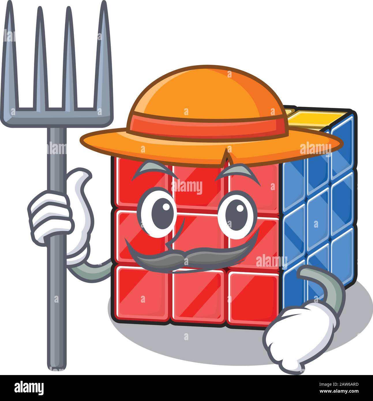 Happy Farmer rubic cube cartoon picture with hat and tools Stock Vector ...