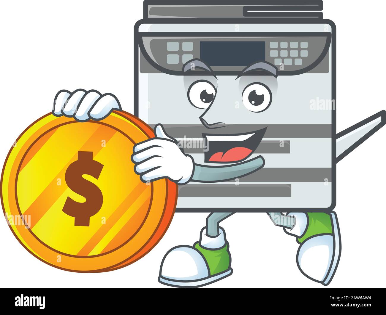 an elegant professional office copier mascot cartoon design with gold ...