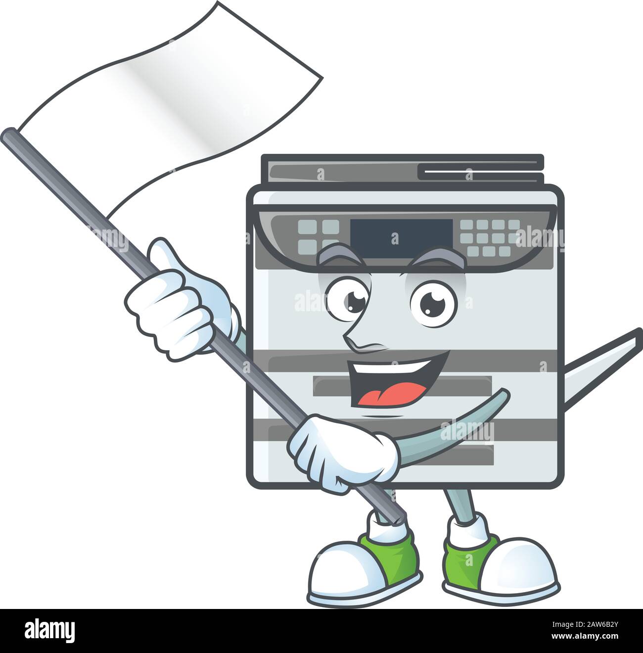 Funny professional office copier cartoon character design with a flag ...