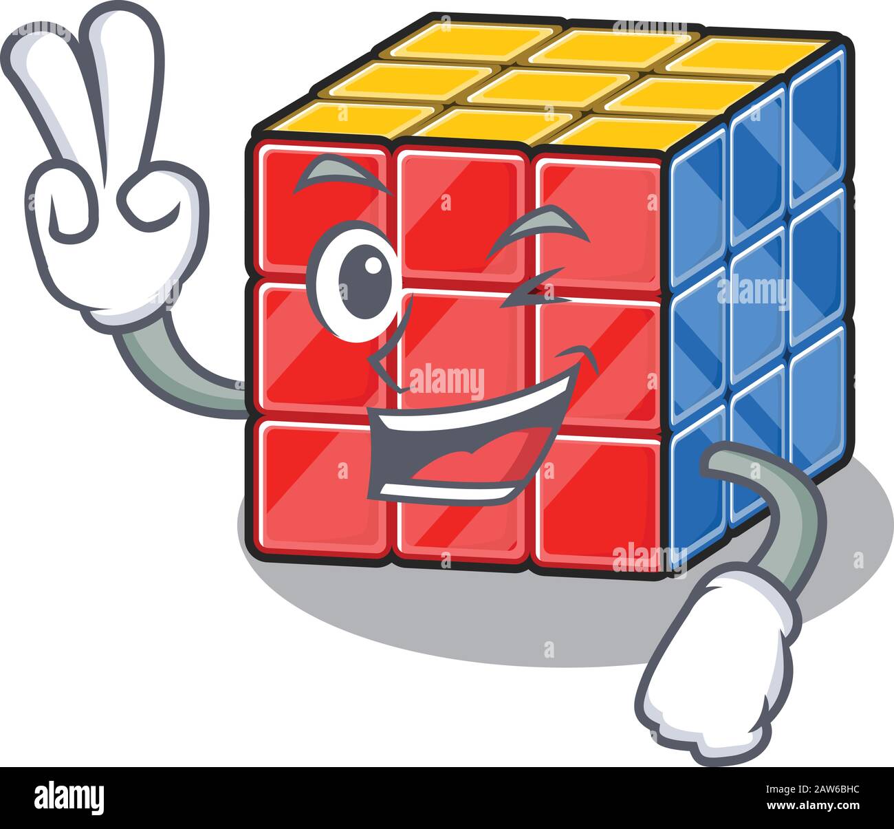 mascot of funny rubic cube cartoon Character with two fingers Stock ...