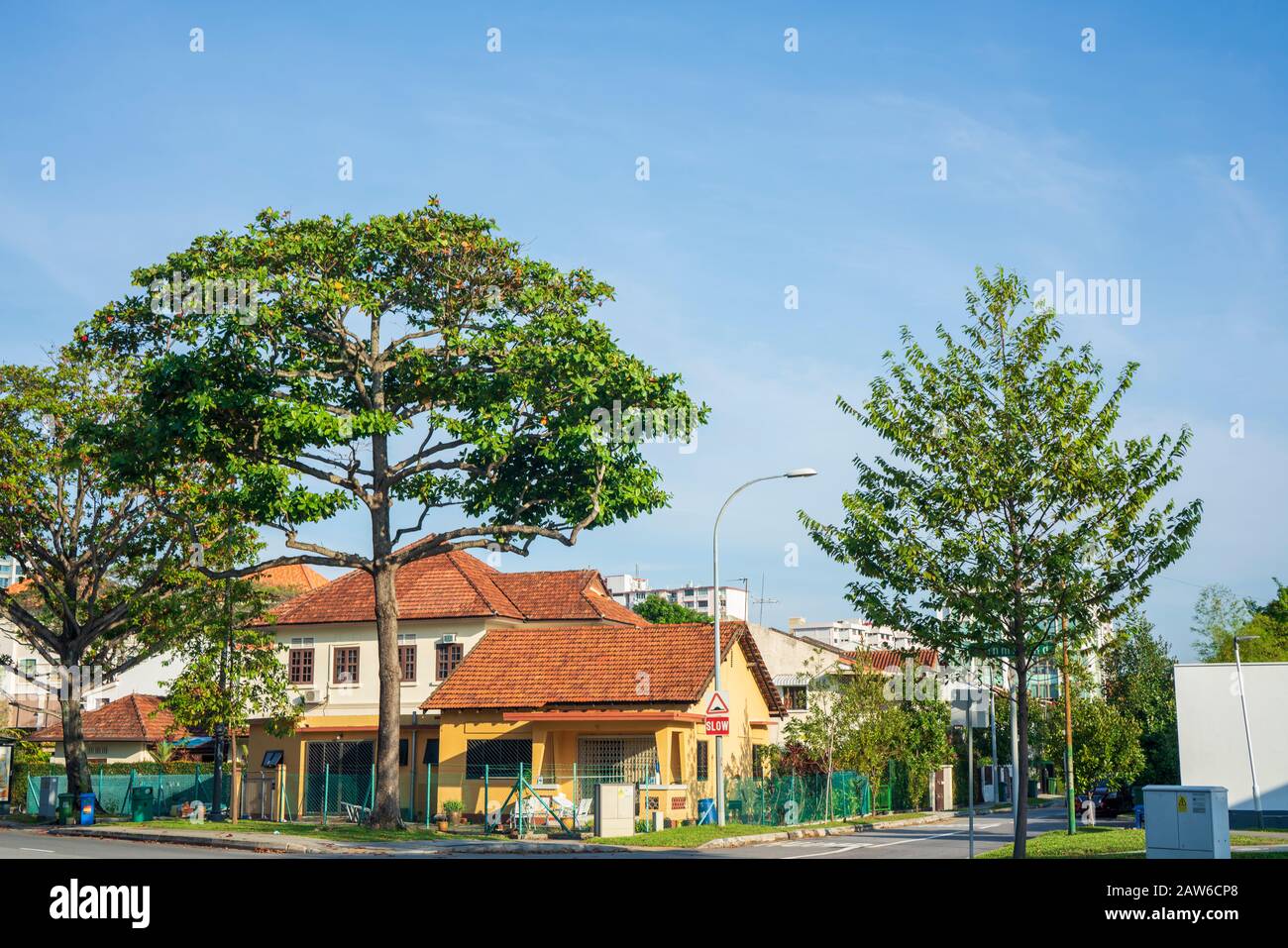 Singapore, April, 2019. Cityscape of Katong at daytime, also known as ...