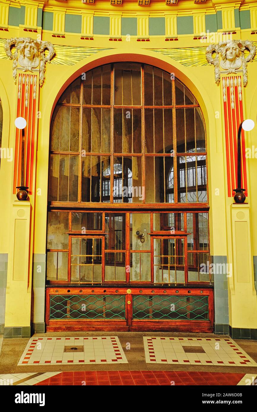 Grand arched doorway main concourse, Art Nouveau Prague Main Railway ...