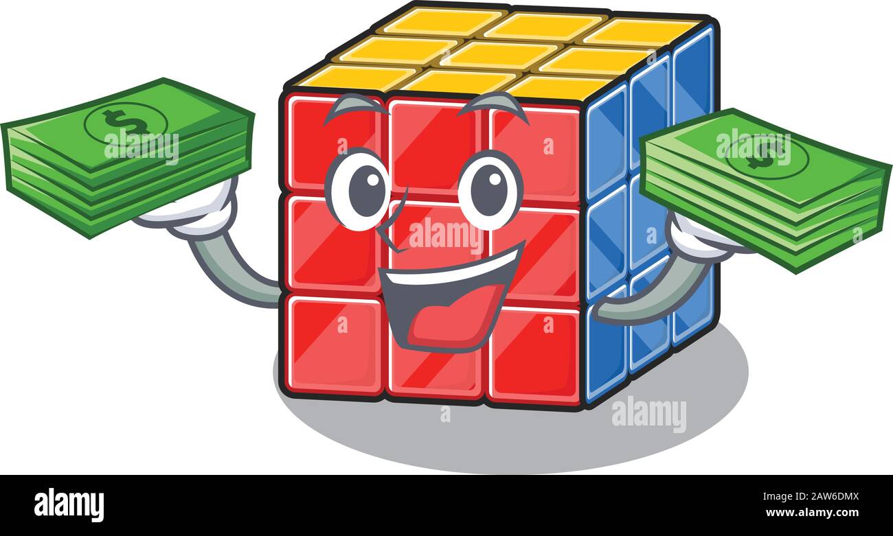 cool rich rubic cube character having money on hands Stock Vector Image ...