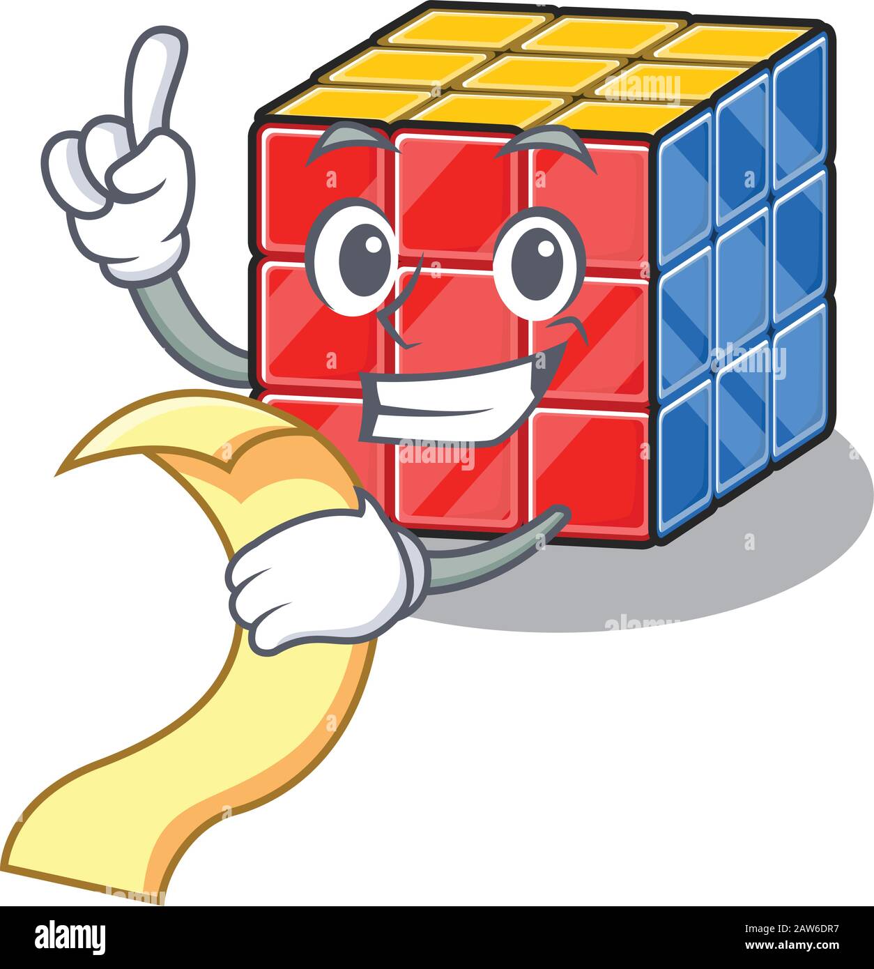 A funny cartoon character of rubic cube holding a menu Stock Vector ...