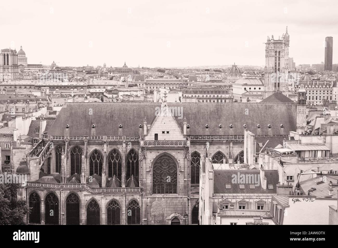 Paris roofline, Panthéon and Notre Dame, View from The Centre Pompidou ...