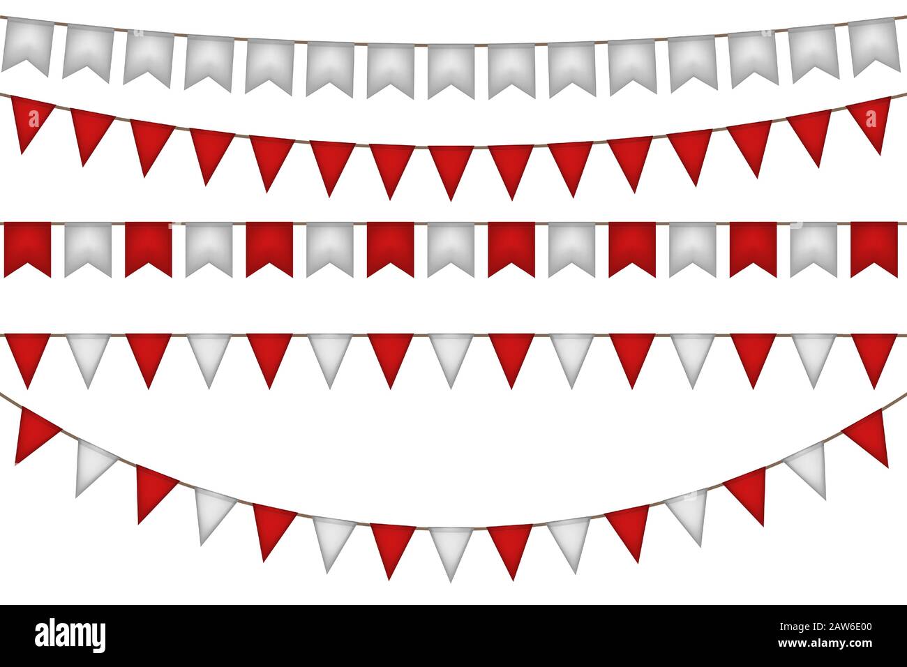 Garlands with flags for party. Red and white decoration. Vector ...