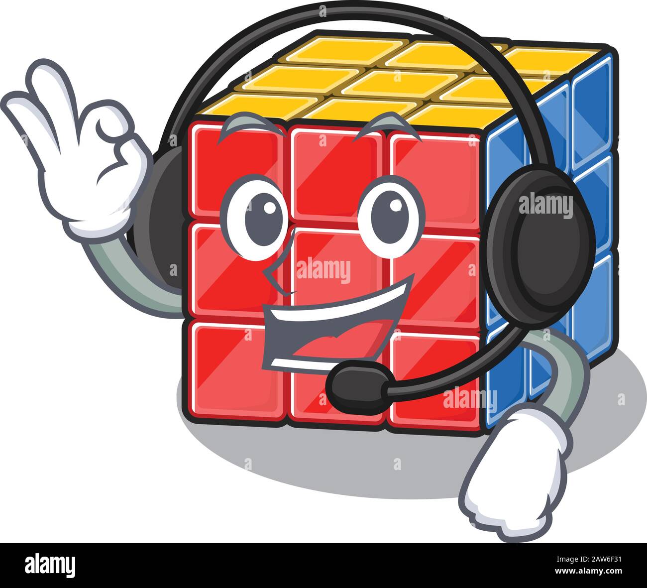 Happy rubic cube mascot design style wearing headphone Stock Vector ...