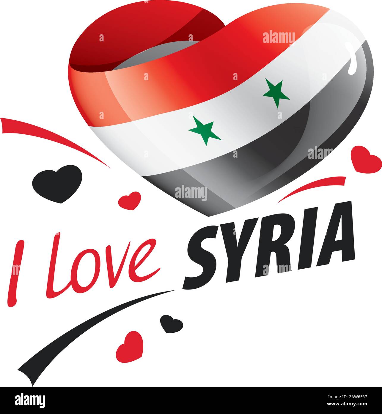 National flag of the Syria in the shape of a heart and the inscription ...
