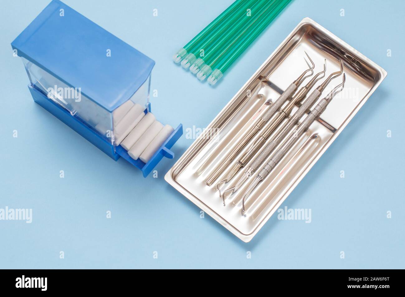 Set of composite filling instruments for dental treatment, saliva ...