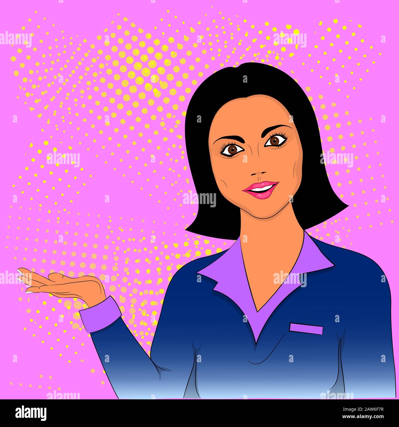 pop art style. the girl offers a service with a hand gesture. lovely ...