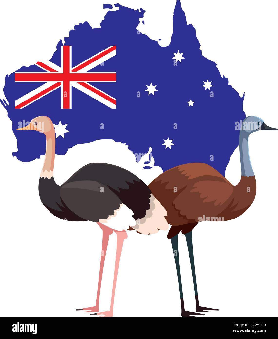 emu and ostrich with map of australia in the background vector ...